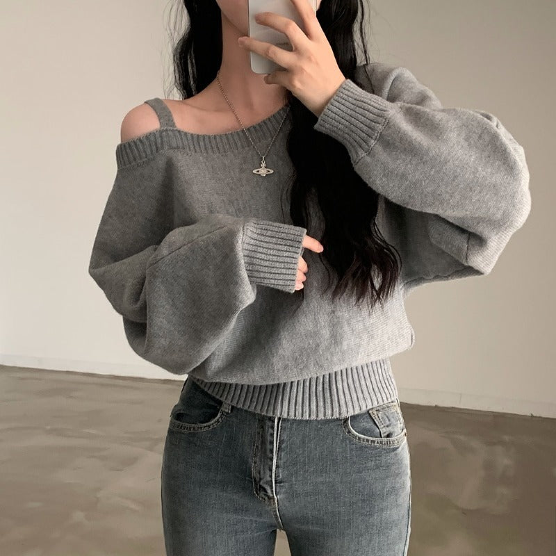 Single-Sided Off Shoulder Sweater | fairypeony