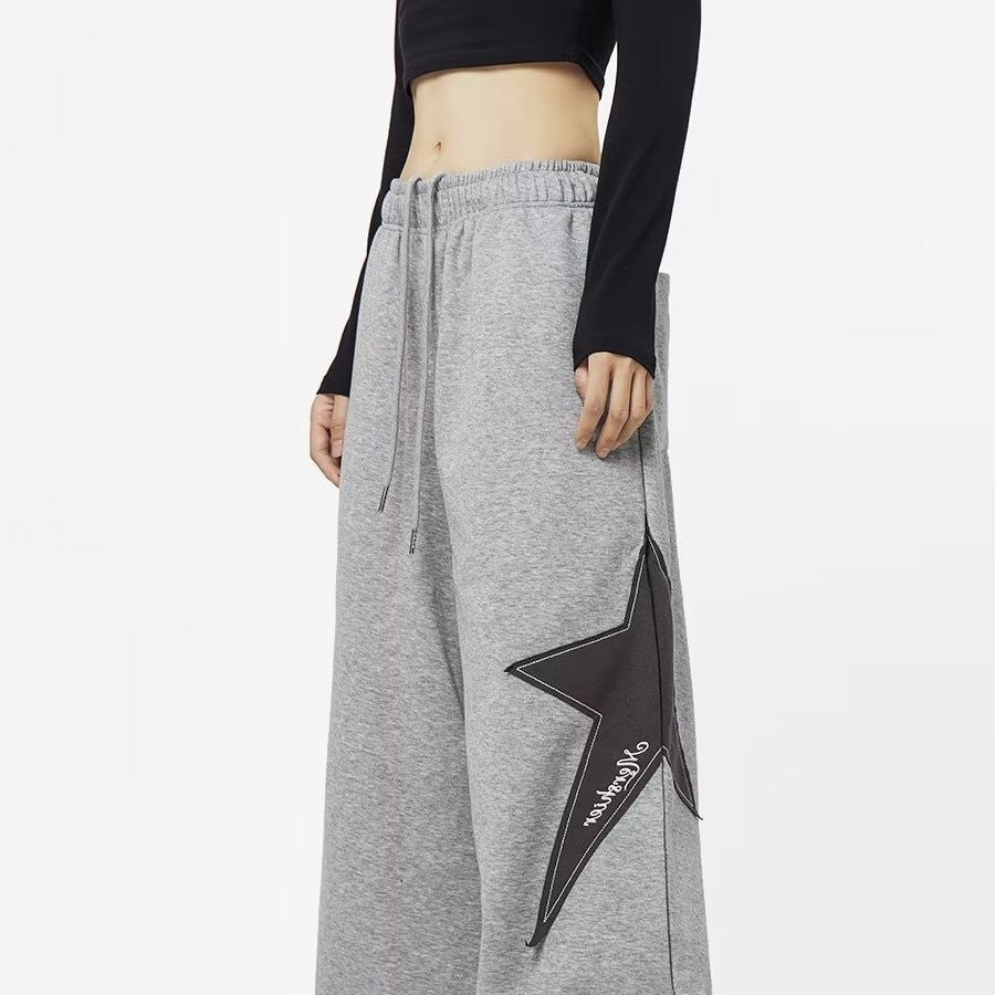 Star Patch Baggy Gray Sweatpants | fairypeony