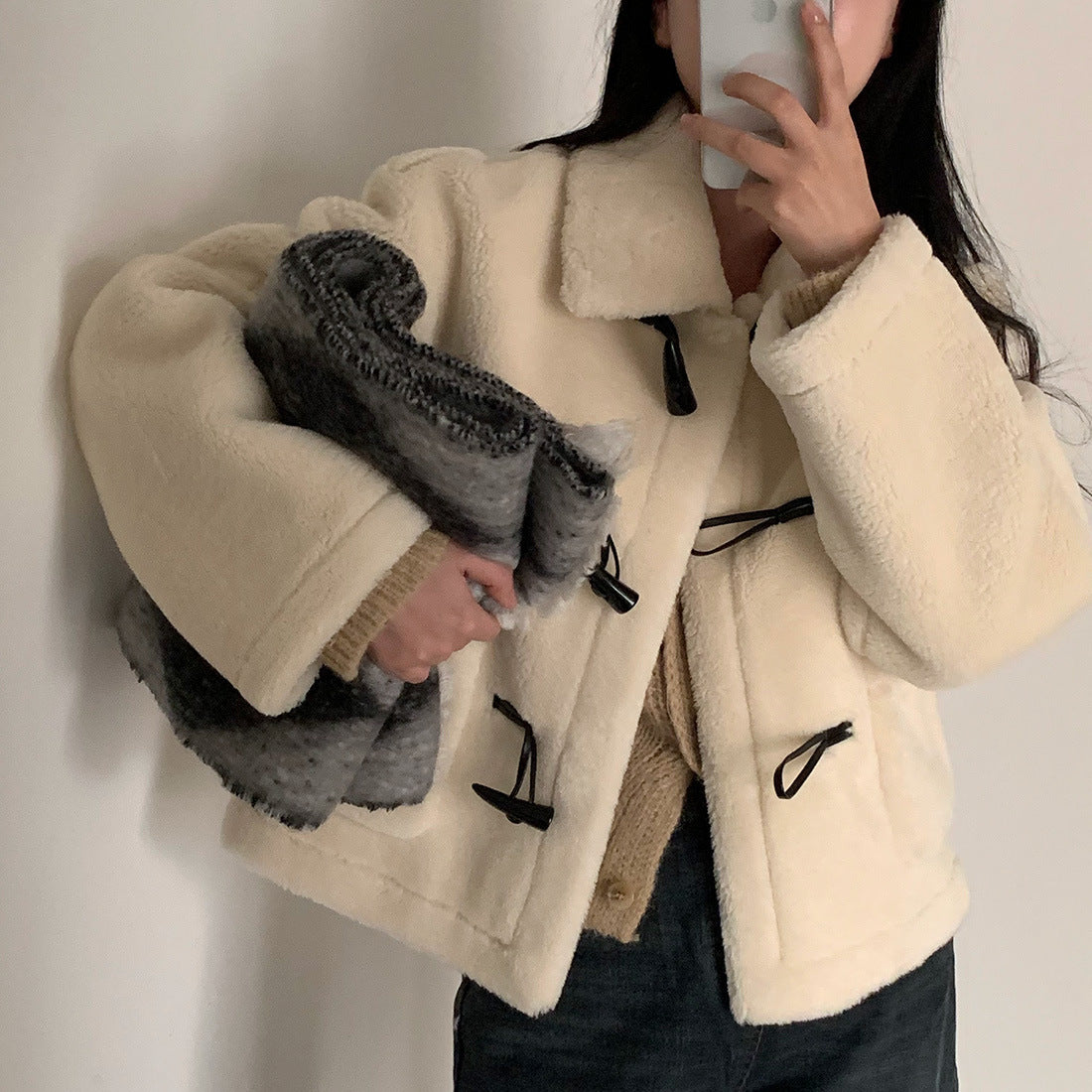 Aesthetic Lamb wool Horn Button Jacket | fairypeony