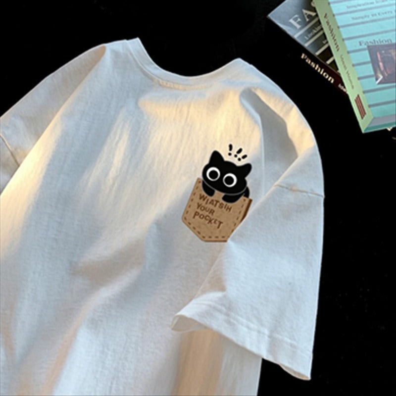 Aesthetic Cute Kitten Print Oversized T-shirt | fairypeony