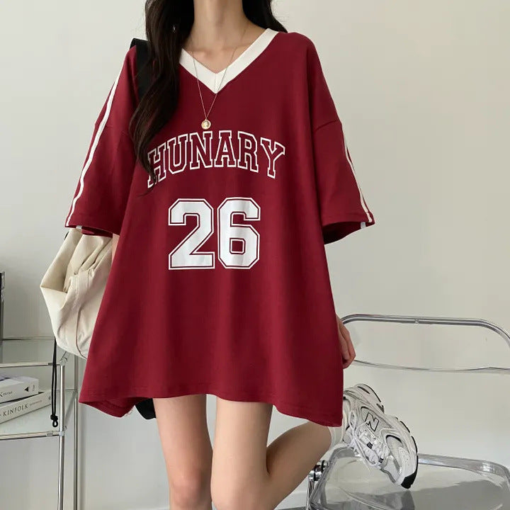 Number Print V-Neck Oversized T-shirt | fairypeony
