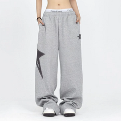 Star Patch Baggy Gray Sweatpants | fairypeony