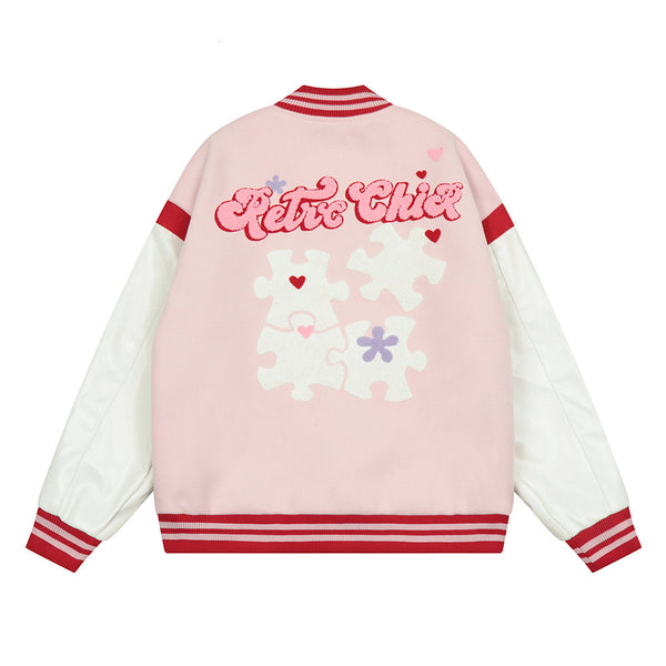 Pastel Toweling Embroidered Varsity Jacket | fairypeony