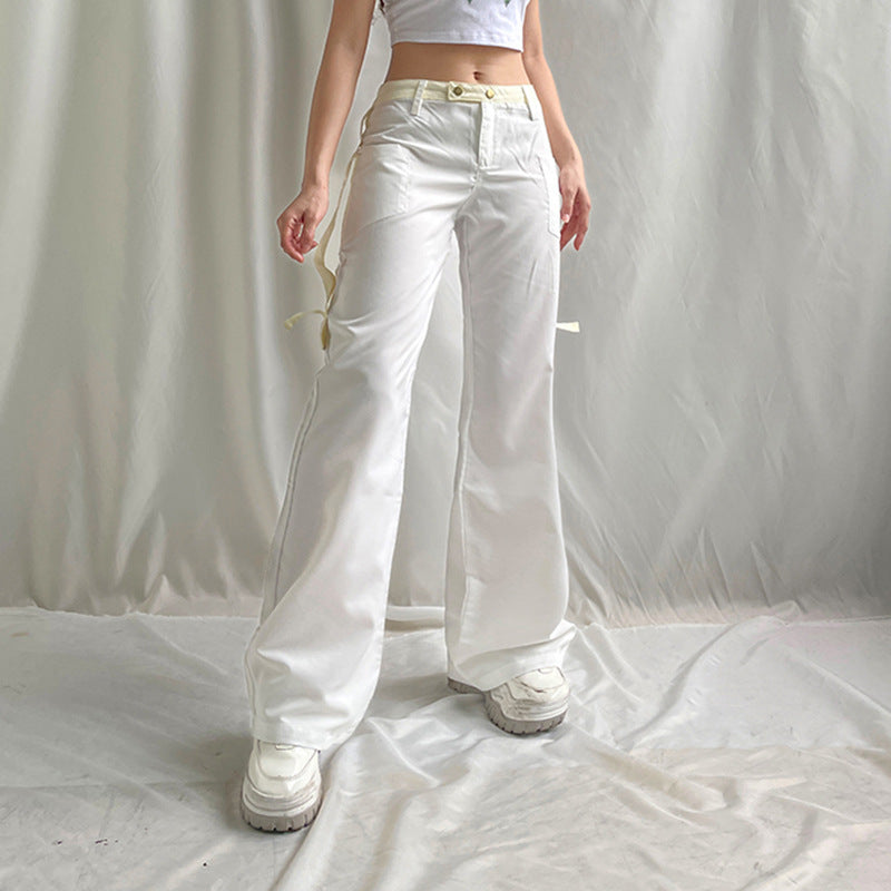 White Cargo Pocket Straight-Leg Pants | fairypeony