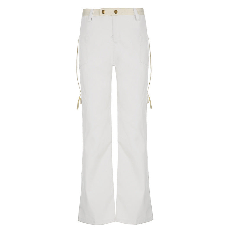 White Cargo Pocket Straight-Leg Pants | fairypeony