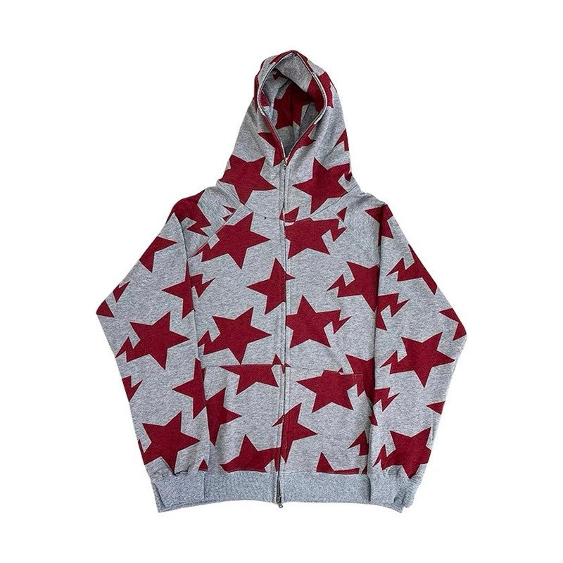 Oversized Star Print Zip Up Hoodie | fairypeony