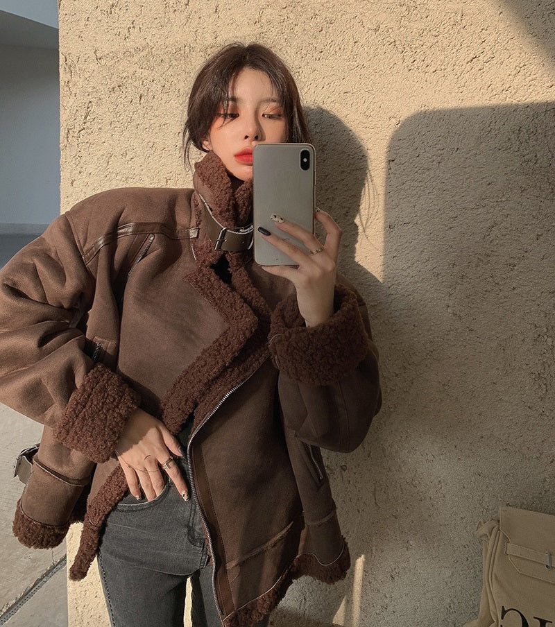 Lamb Wool Suede Velvet Jacket | fairypeony