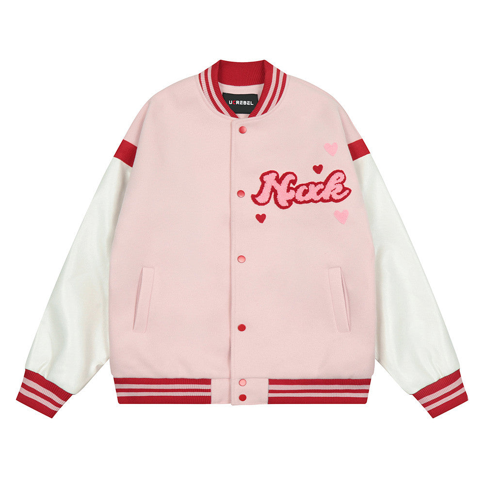 Pastel Toweling Embroidered Varsity Jacket | fairypeony