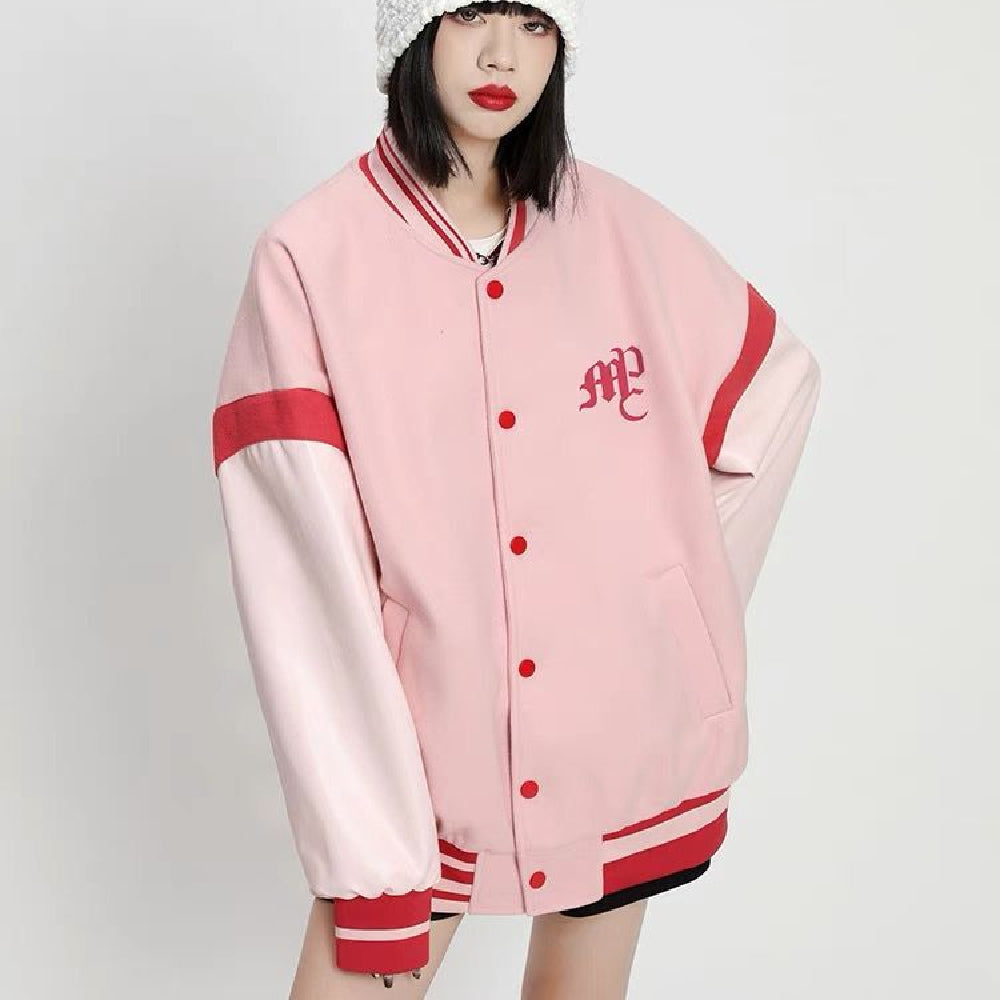 Pastel Toweling Embroidered Varsity Jacket | fairypeony