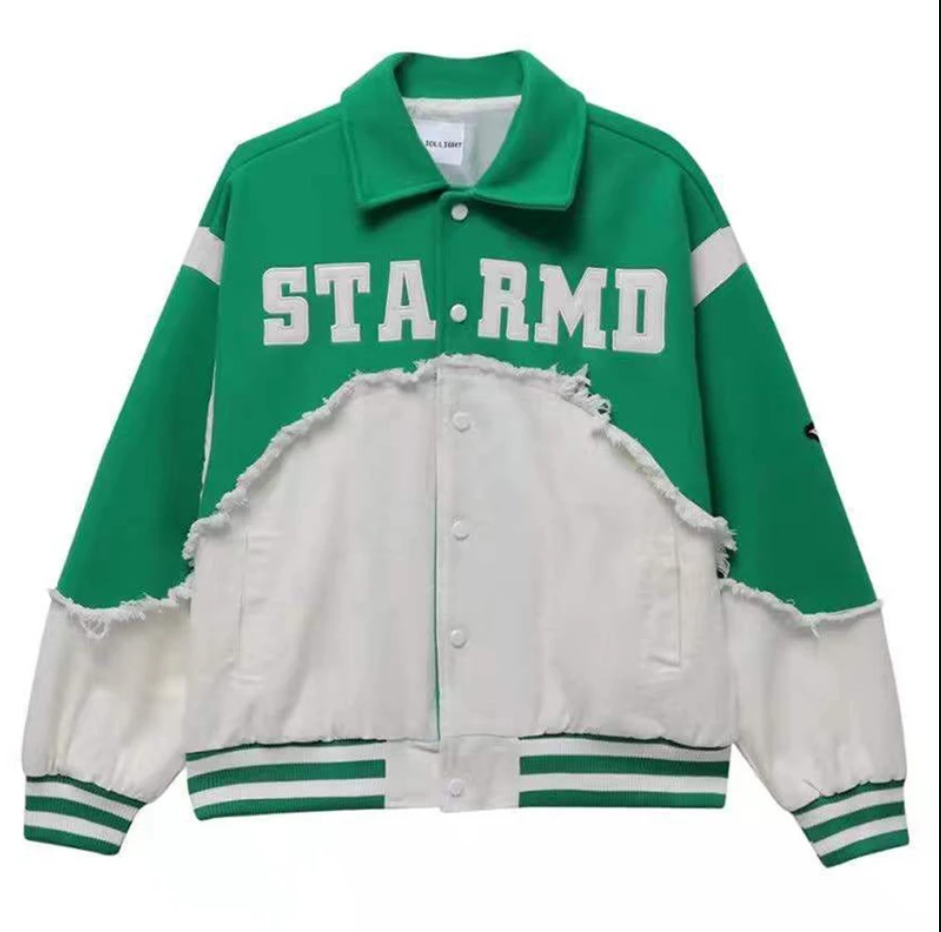 Embroidery Patchwork Denim Varsity Jacket | fairypeony