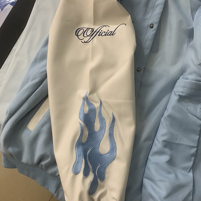 Vintage Embroidery Flame Varsity Jacket | fairypeony